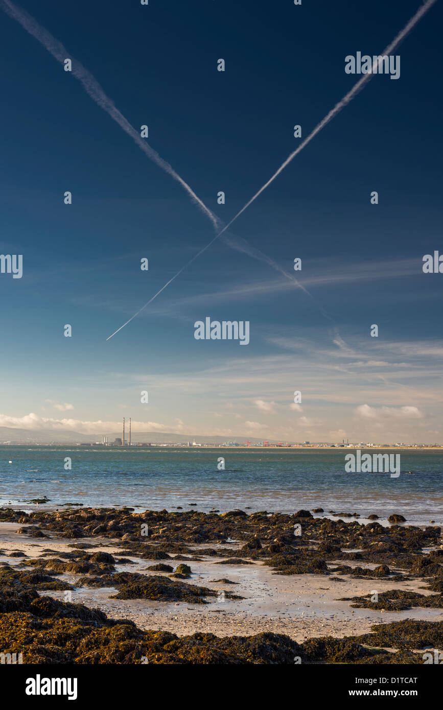 View southwards across Dublin Bay from Sutton, showing Dublin Docks ...