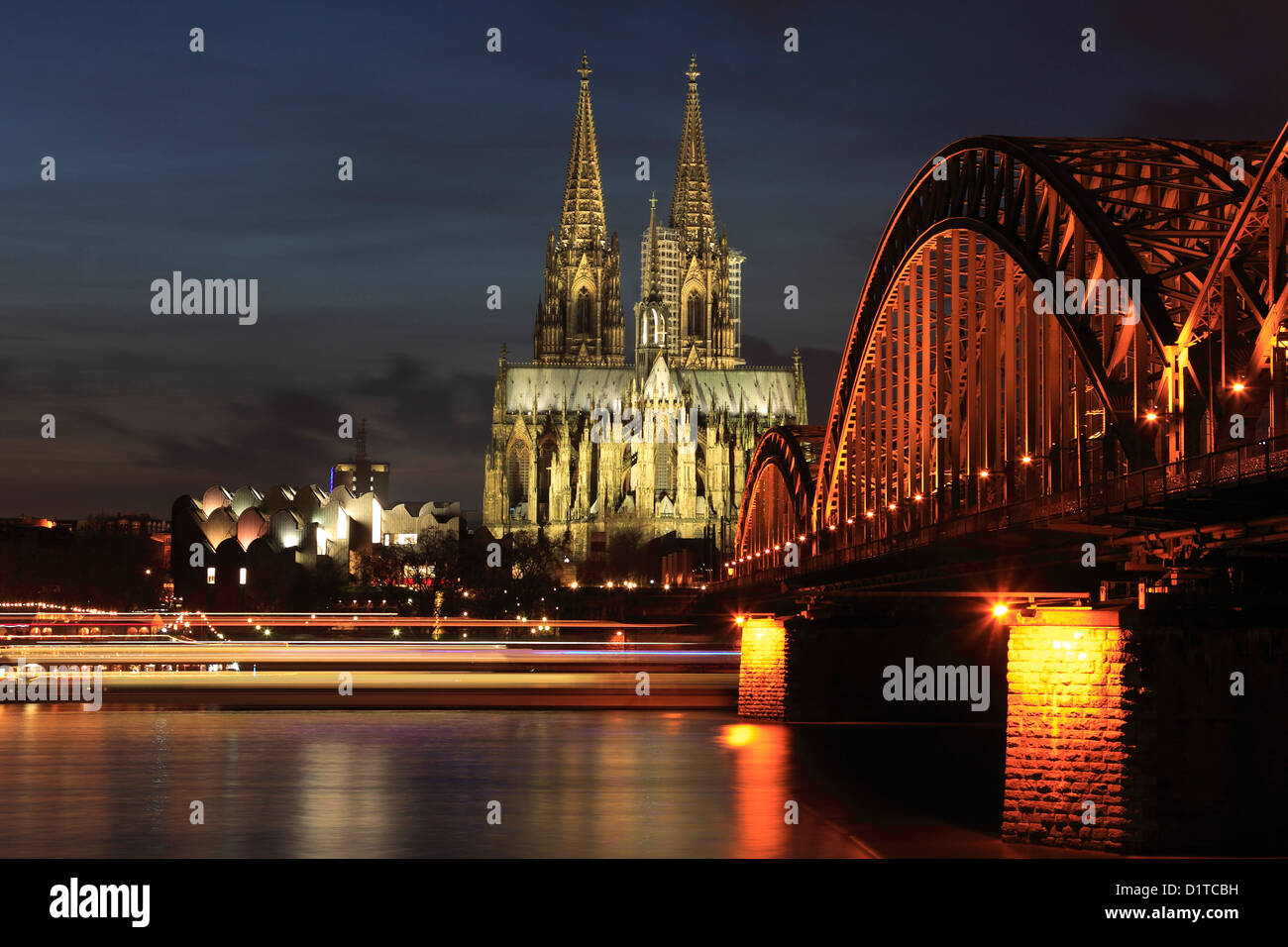 Evening landscape, Cologne City, Cologne Cathedral, River Rhine, North ...