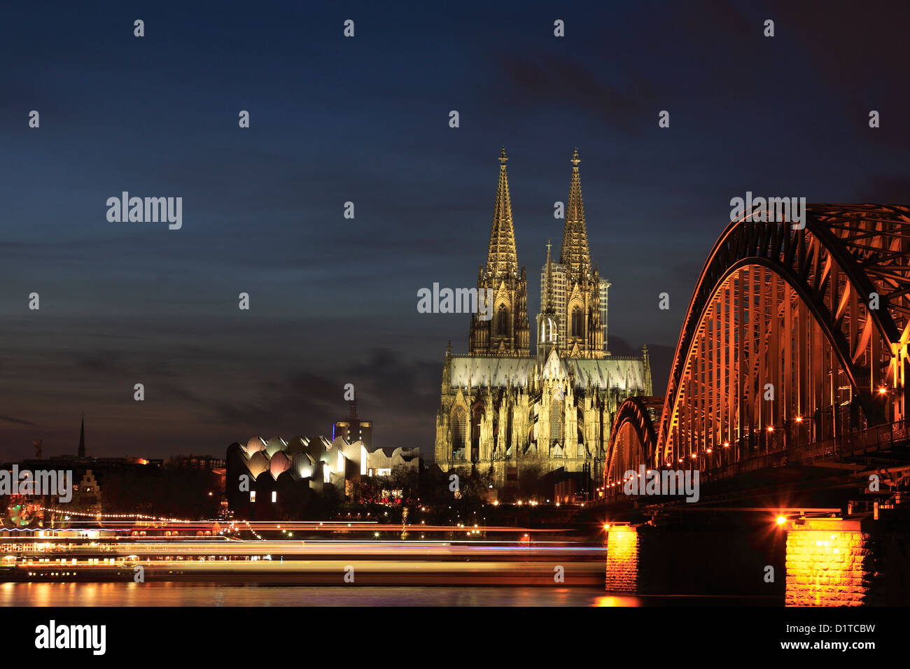 Evening landscape, Cologne City, Cologne Cathedral, River Rhine, North ...