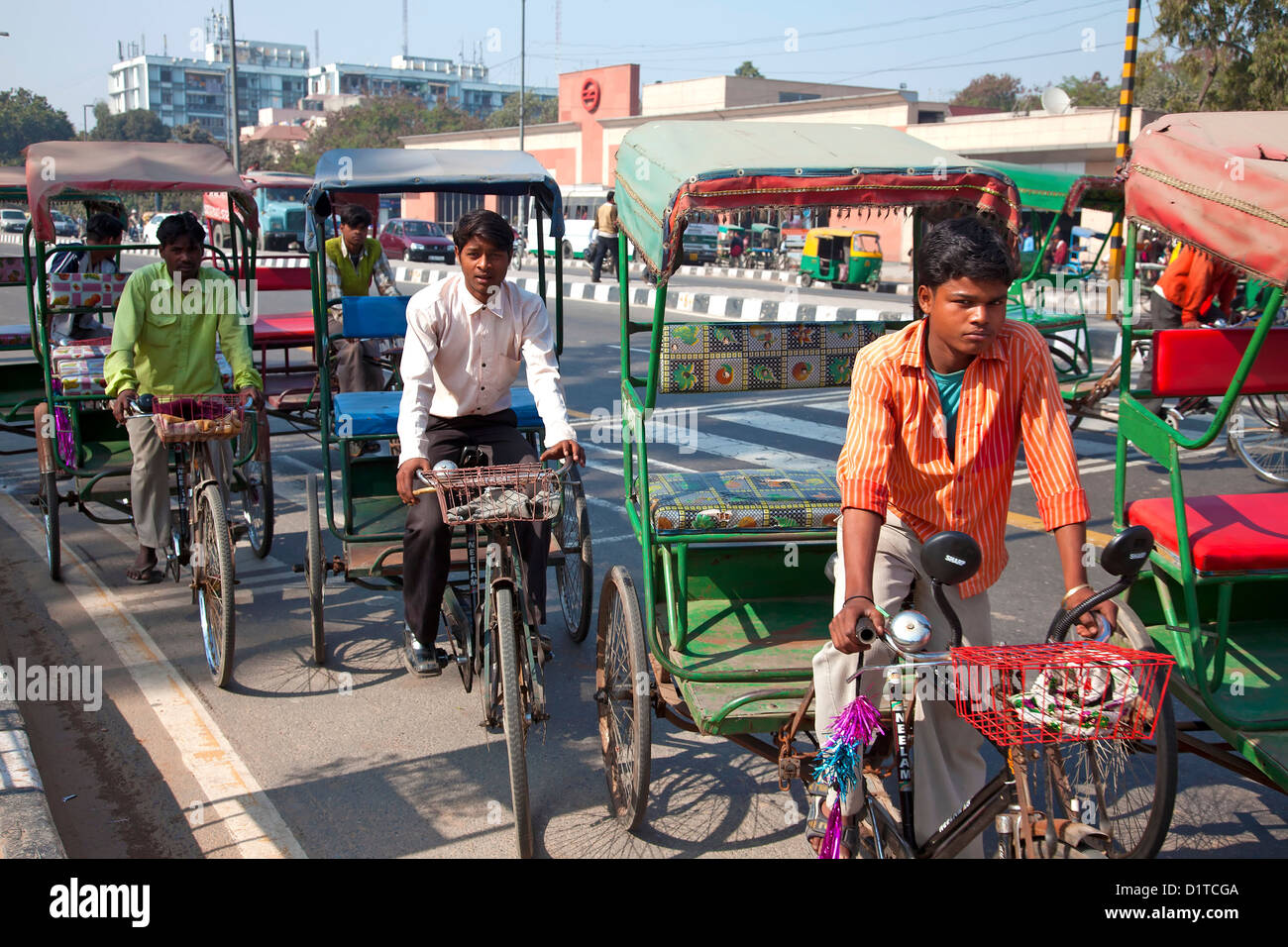Cycle rickshaw on the street of Delhi, India Stock Photo - Alamy