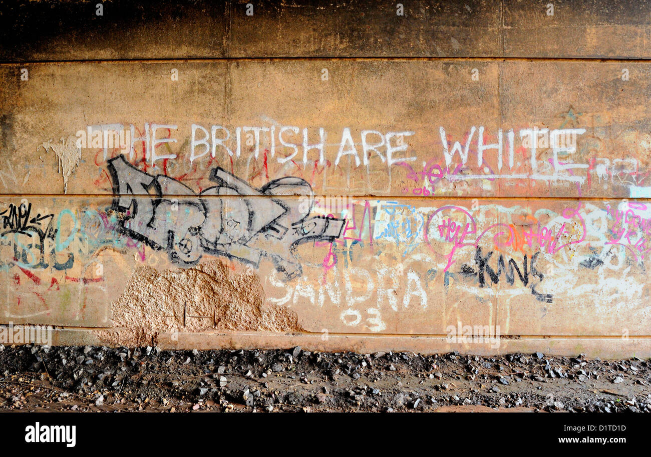 Graffiti and a political statement The British are White sprayed onto a ...