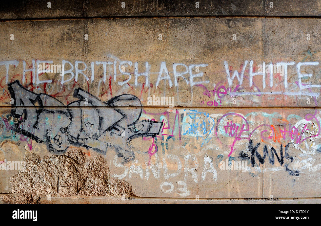 Graffiti and a political statement The British are White sprayed onto a ...