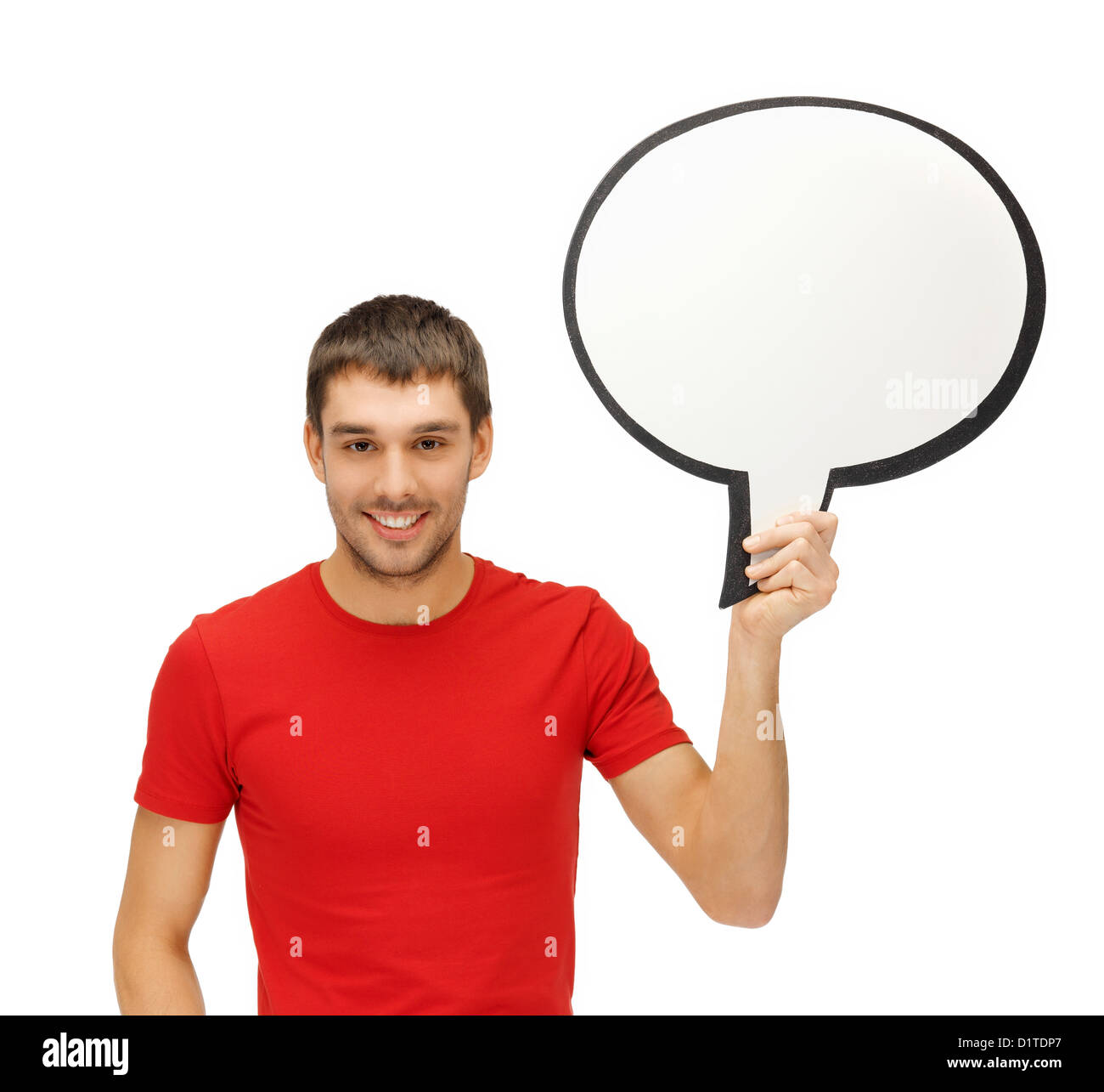 smiling man with blank text bubble Stock Photo - Alamy