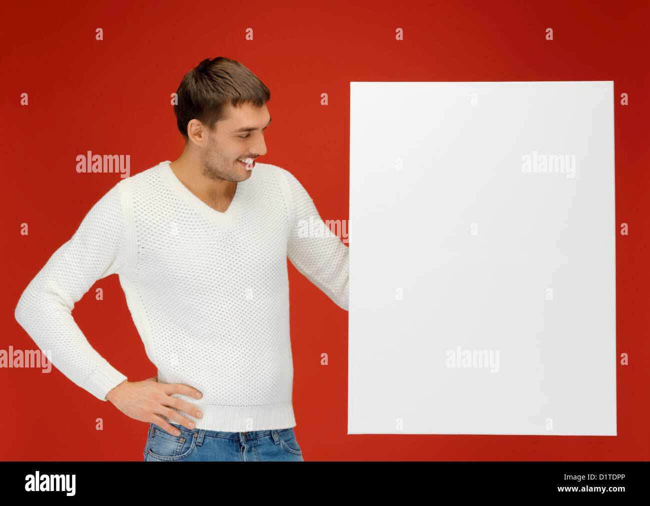 handsome man with big blank board Stock Photo - Alamy