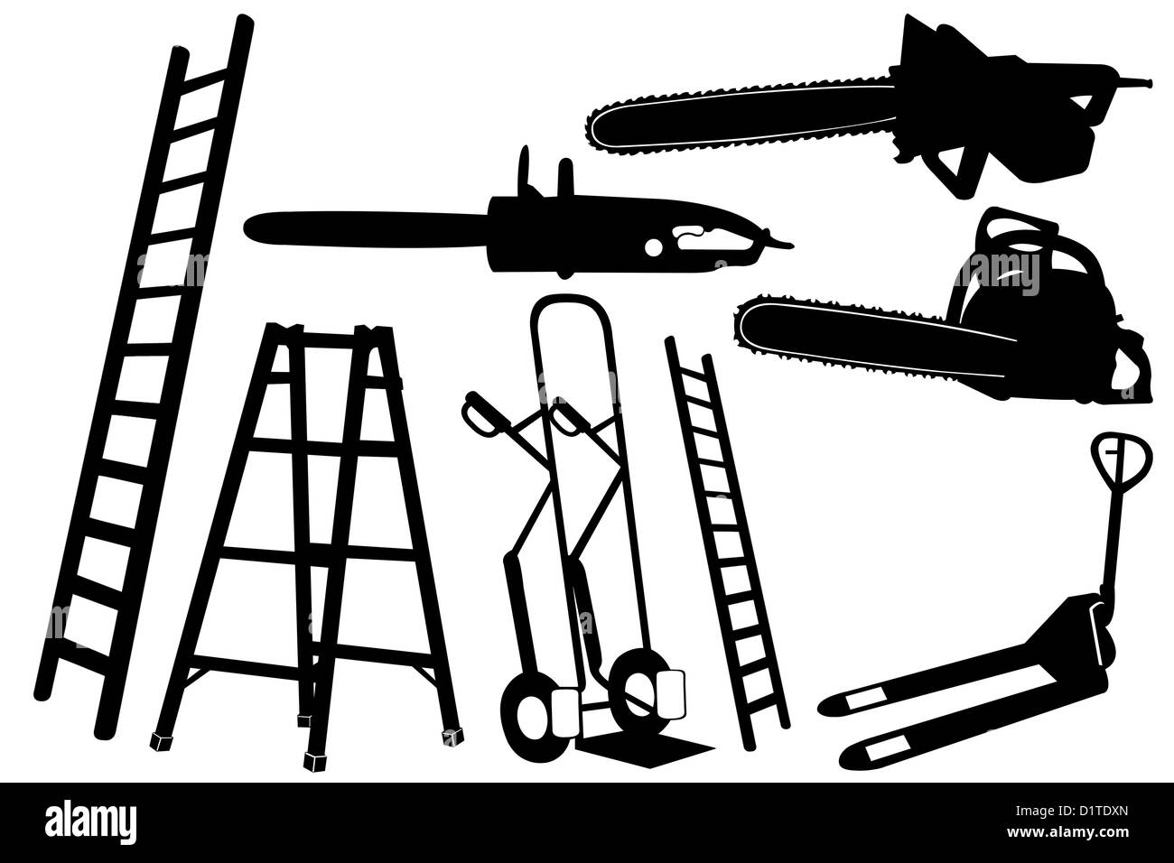 set of tools and ladders isolated Stock Photo - Alamy