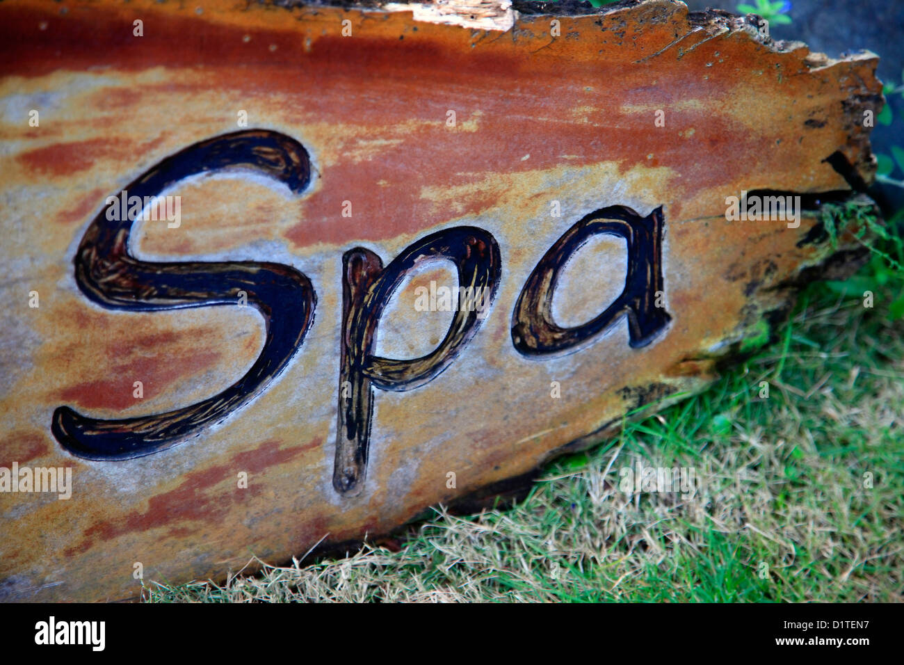 The wooden tablet with an inscription Spa Stock Photo - Alamy