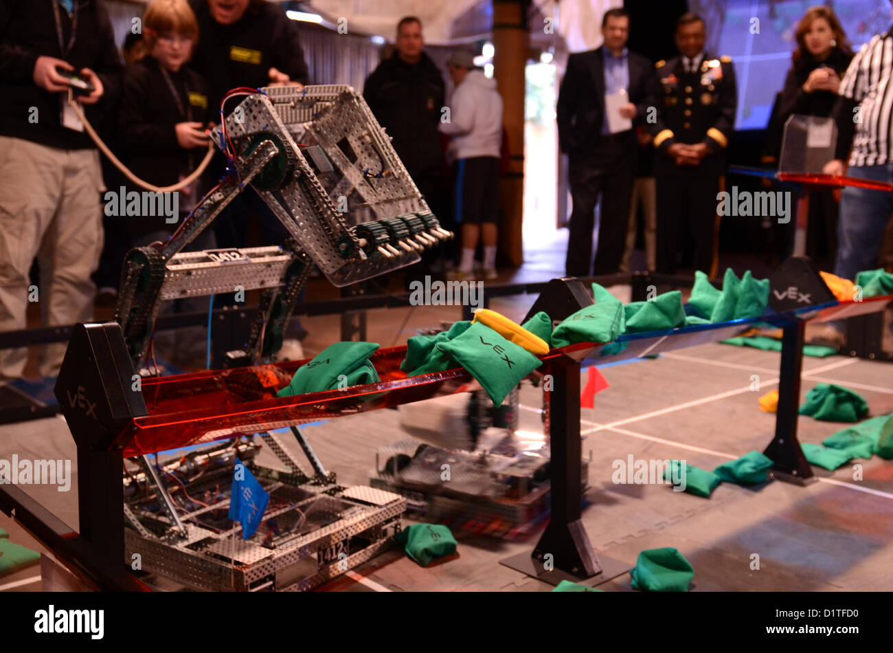 Students control robots in the VEX Robotics Competition held at Sunset ...