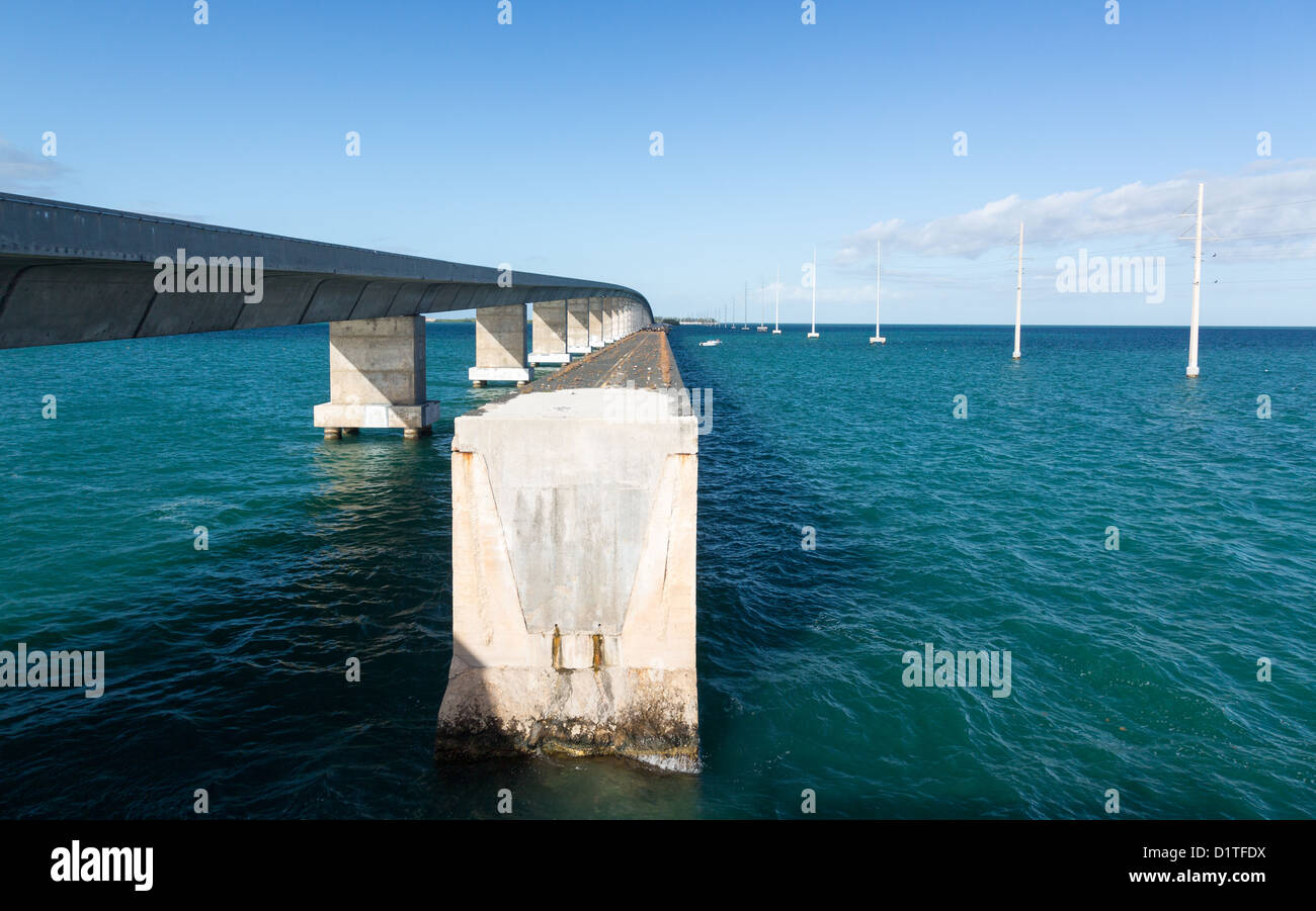 Concrete bridge and broken heritage trail in Florida Keys by Route 1 ...