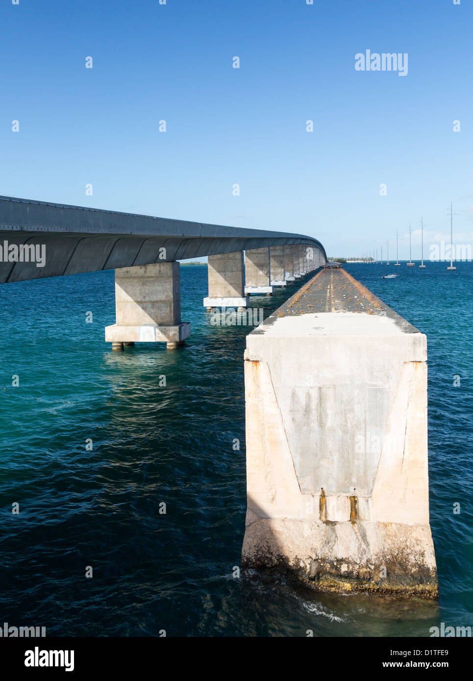 Concrete bridge and broken heritage trail in Florida Keys by Route 1 ...