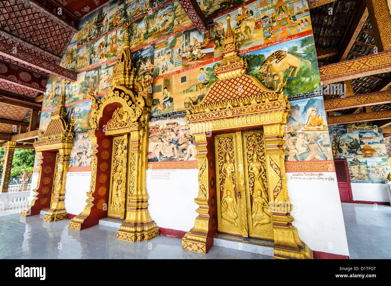 Wat Phonxay Sanasongkham Doors And Wall Paintings Luang Prabang Laos ...