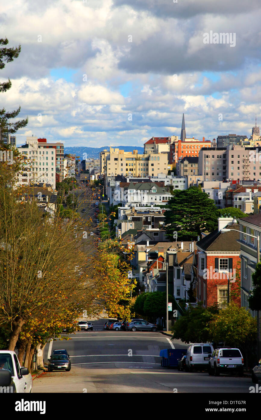 San Francisco street view. Crossing of street Divisadero and Pacific ...