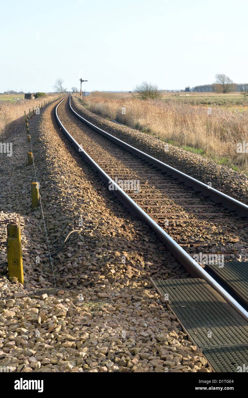 Norwich to Great Yarmouth railway line just outside Acle, Norfolk, UK ...