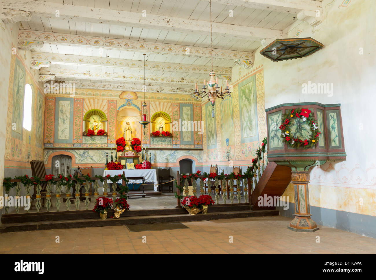 Altar in main chapel at Mission La Purisima Conception in California ...