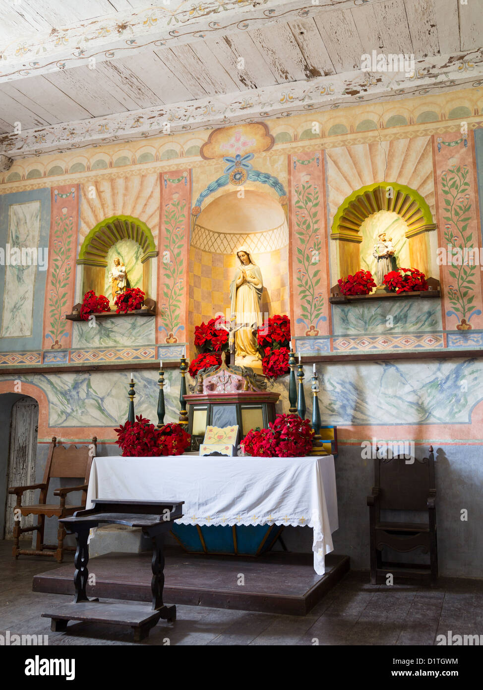 Altar in main chapel at Mission La Purisima Conception in California ...
