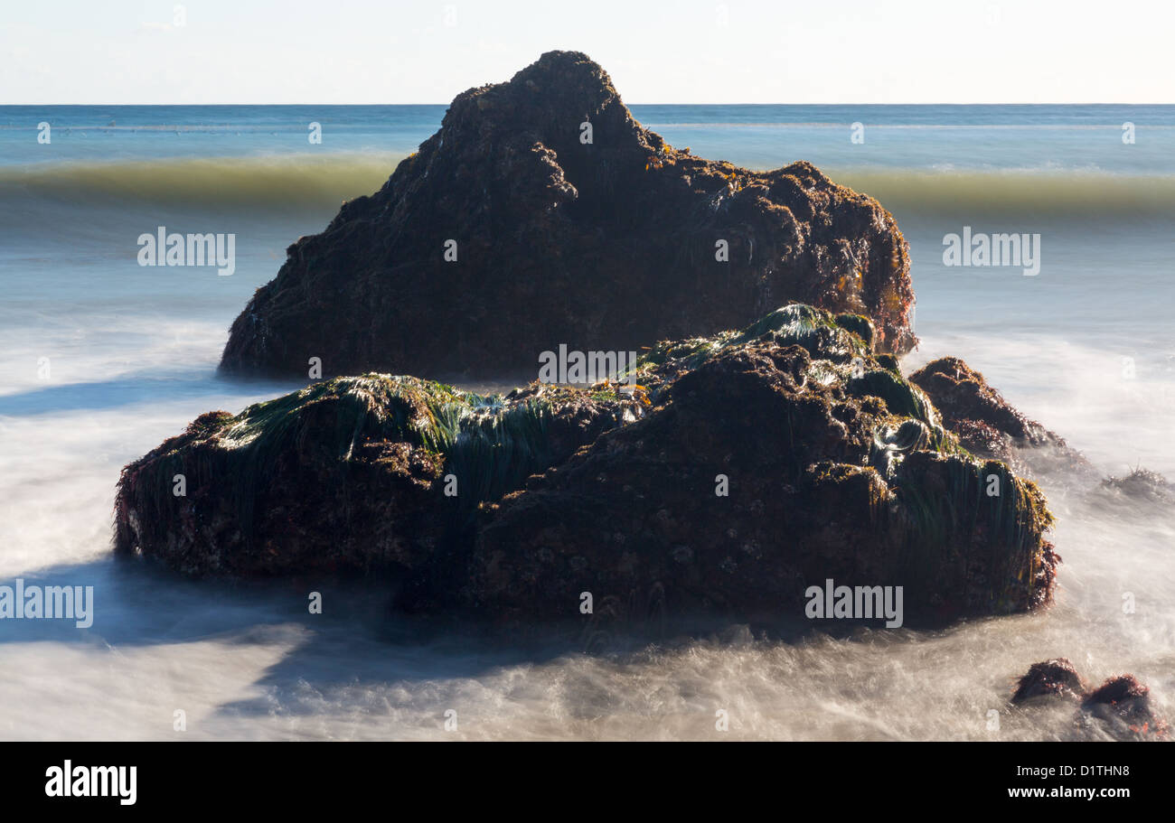 Rock formation by ocean on El Matador State Beach Malibu California ...