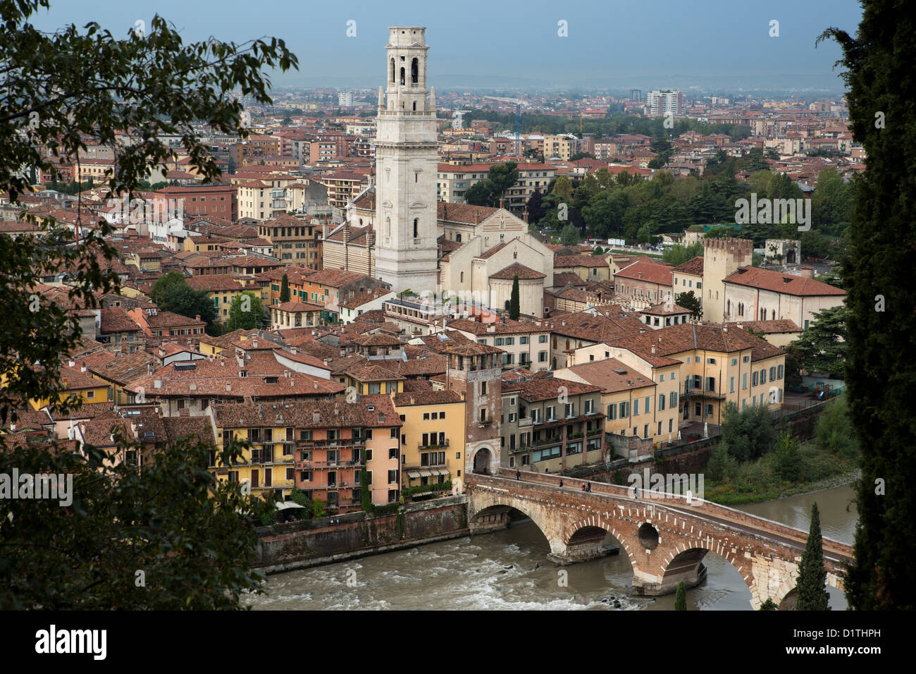 Panoramic view to Duomo tower and the old city Verona, Italy Stock ...