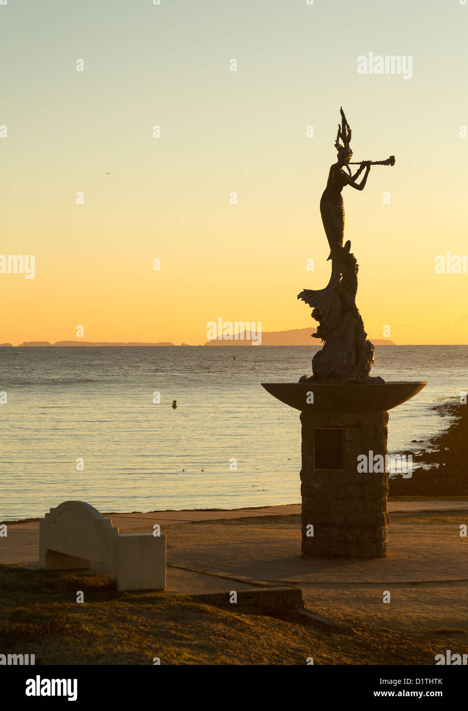 Mermaid statue playing flute by unknown artist at entrance to Ventura ...