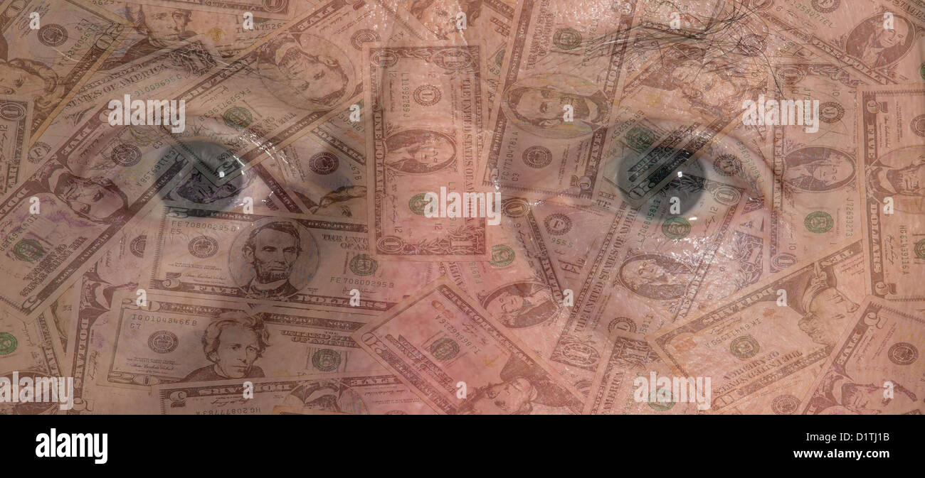 mans eyes overlayed by us paper currency money Stock Photo - Alamy