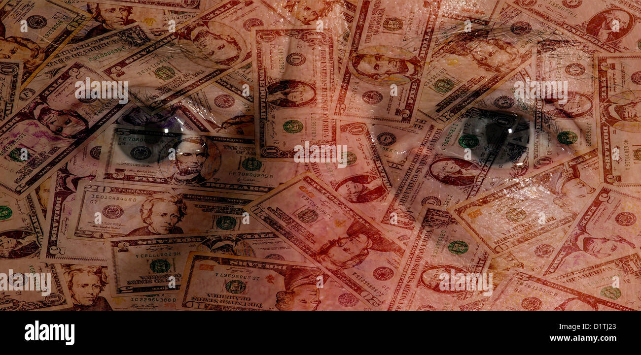 mans eyes overlayed by us paper currency money Stock Photo - Alamy