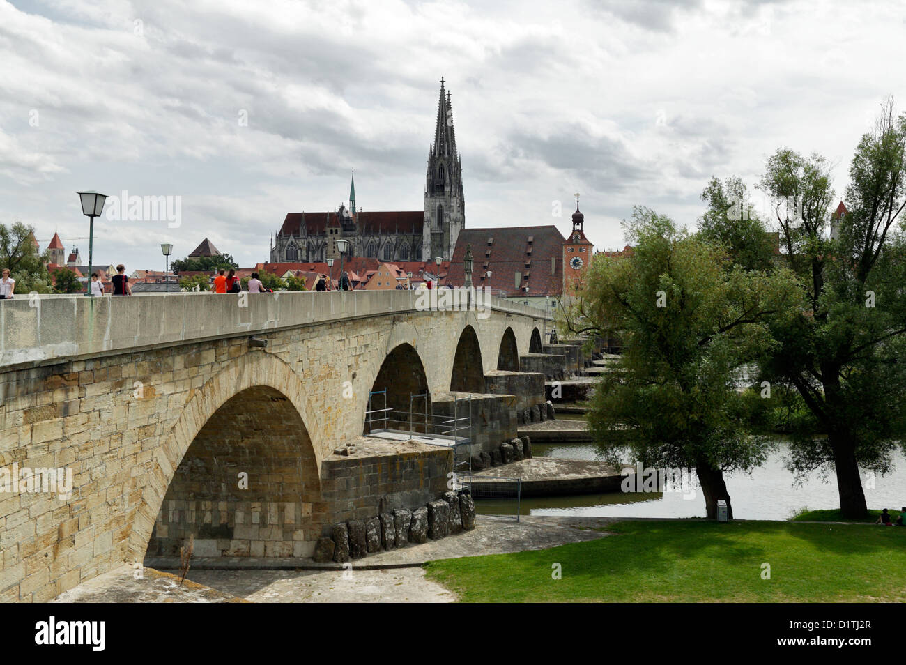 Regensburg, Germany, the Stone Bridge with the Old Town in the ...