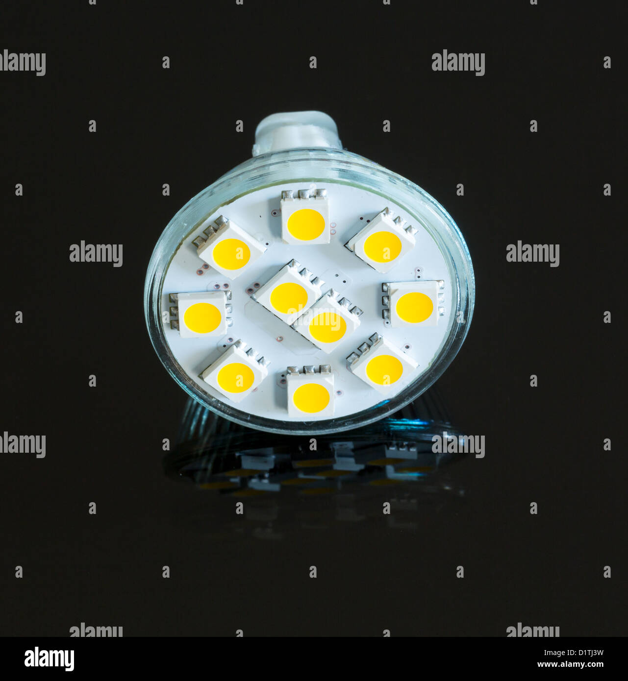 LED Reflector Light bulb illuminated and taken from above and set ...