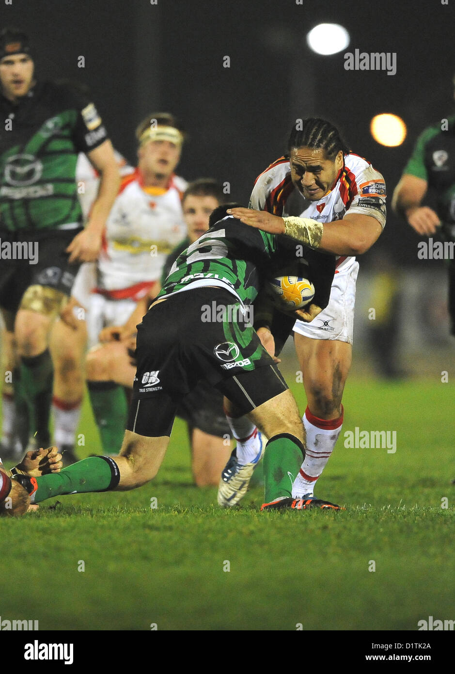 05.01.2013 Galway, Ireland. Robbie Henshaw Connacht is tackled by Andy ...