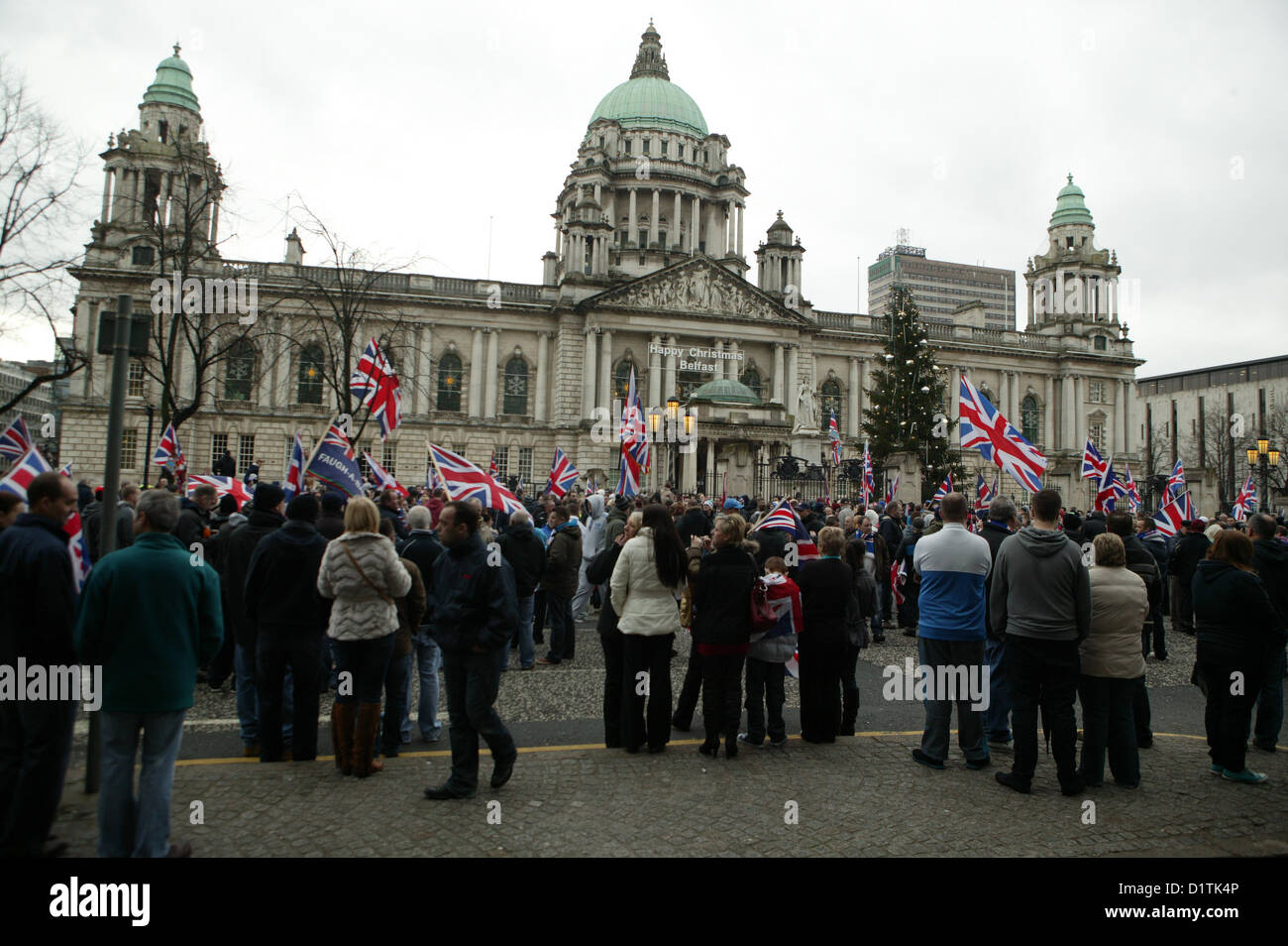 Belfast, UK. 5th Jan, 2013. PSNI officers in Riot gear follow Loyalist ...