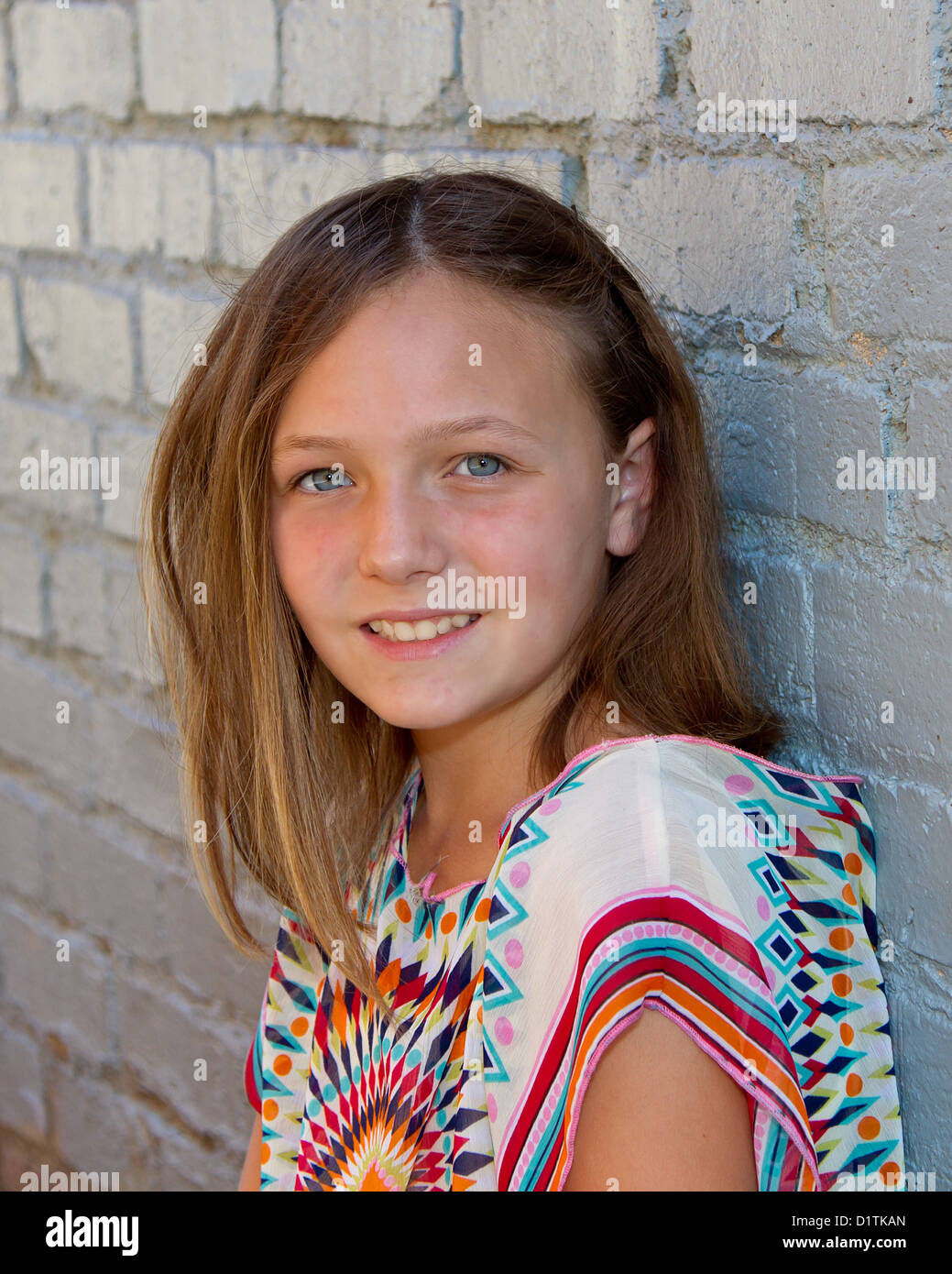 A Young Pre Teen Caucasian Girl Modeling 1960s Style Tie Dyed Clothes