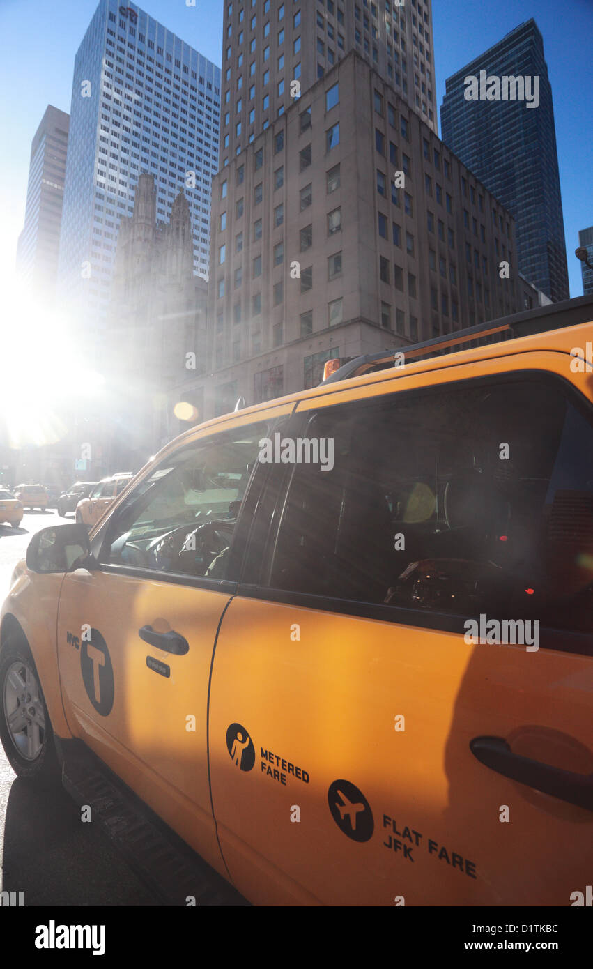 Yellow taxi cab in Manhattan Stock Photo - Alamy