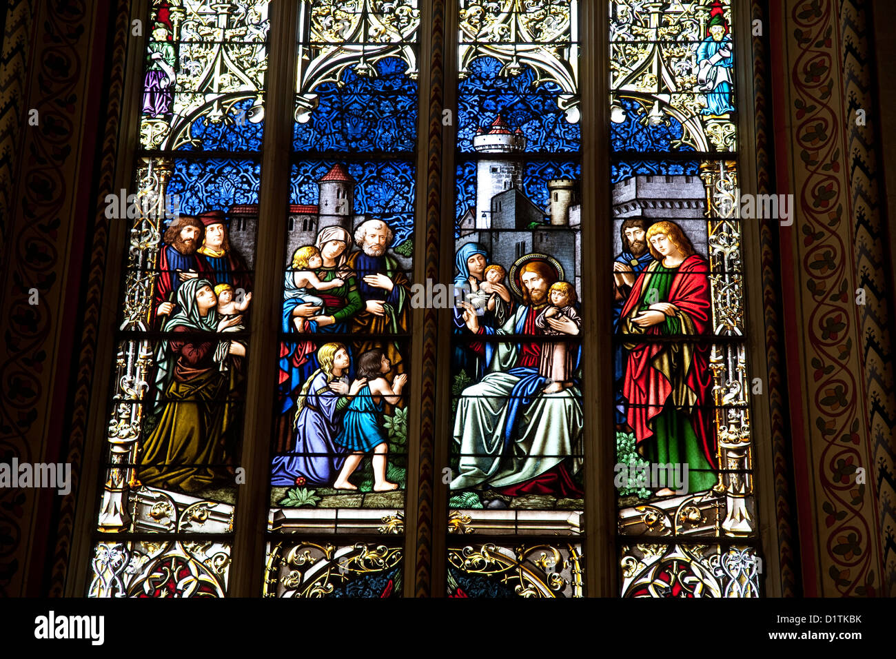 Stained; Glass; Window in St Peters Cathedral; Geneva; Switzerland ...