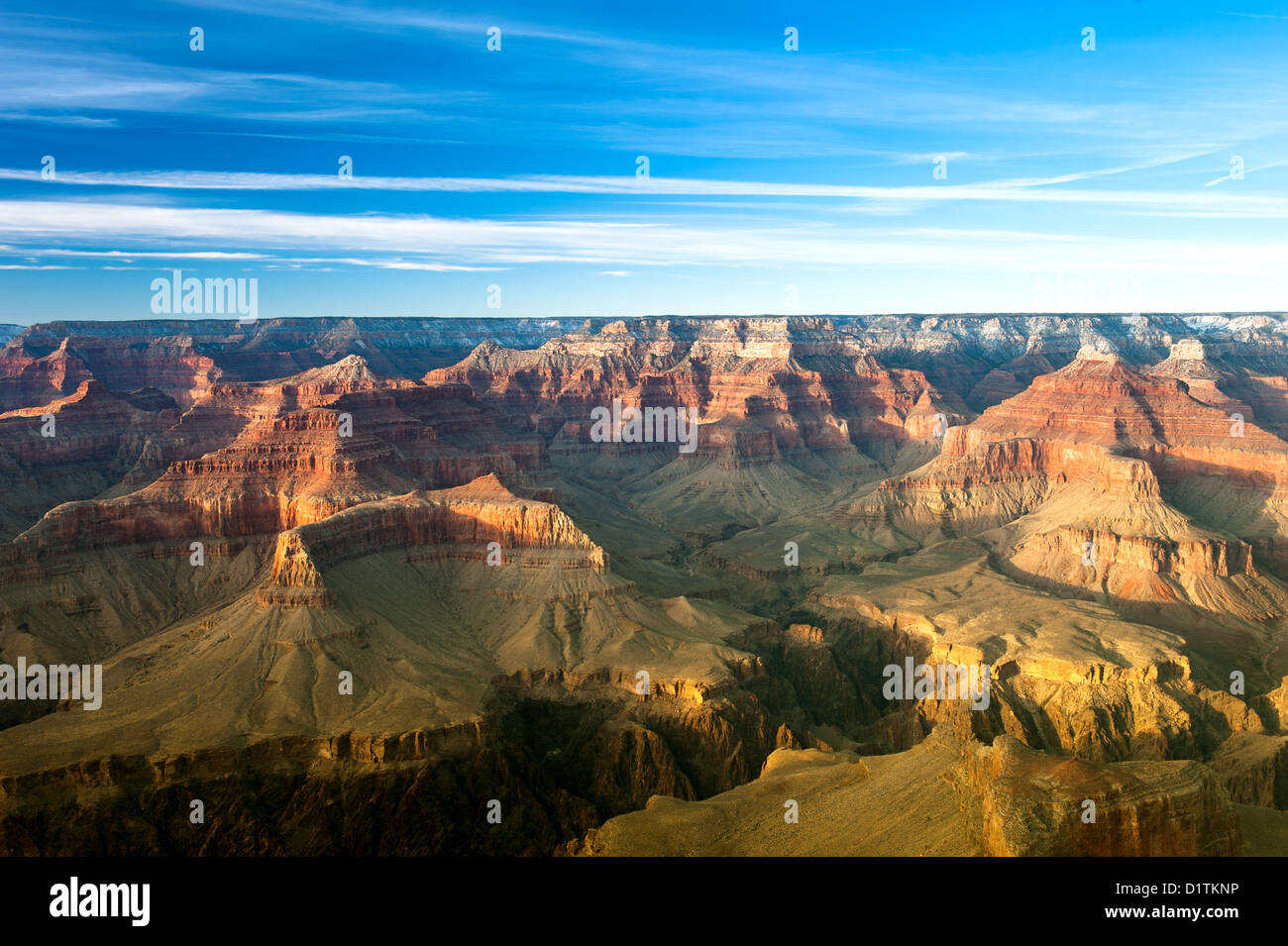 Sunset at the Grand Canyon highlights the green and yellow colors of ...