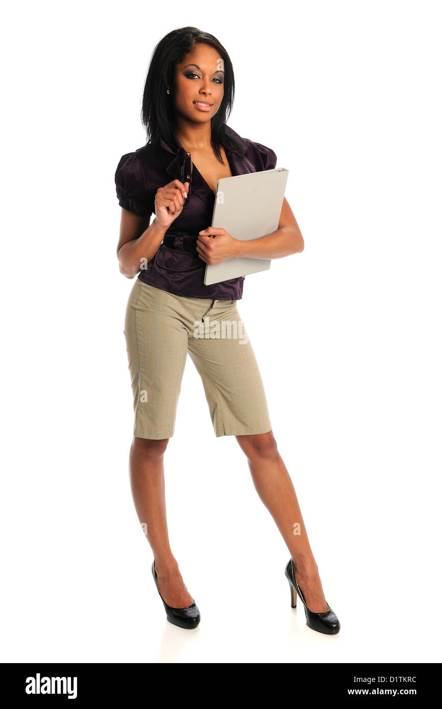 Beautiful African American Businesswoman Standing Isolated Over White