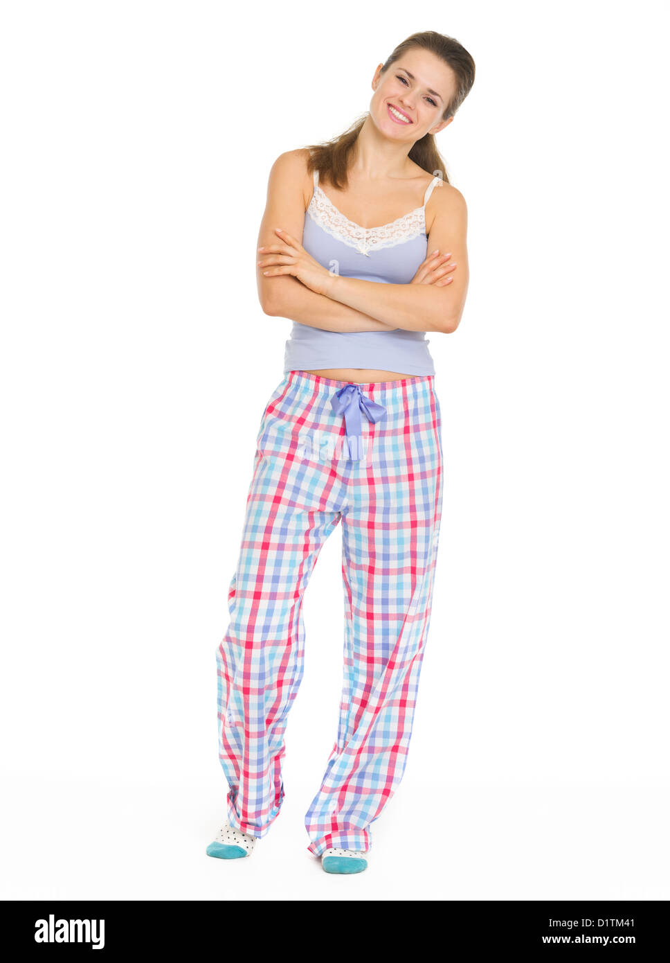 Full length portrait of young woman in pajamas Stock Photo - Alamy