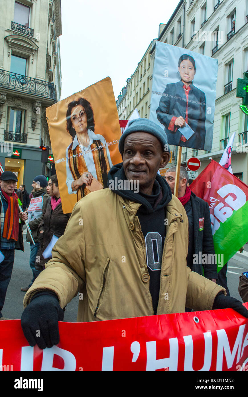 Paris, France,Portrait Man holding Protest Sigh, Aliens Without Papers ...