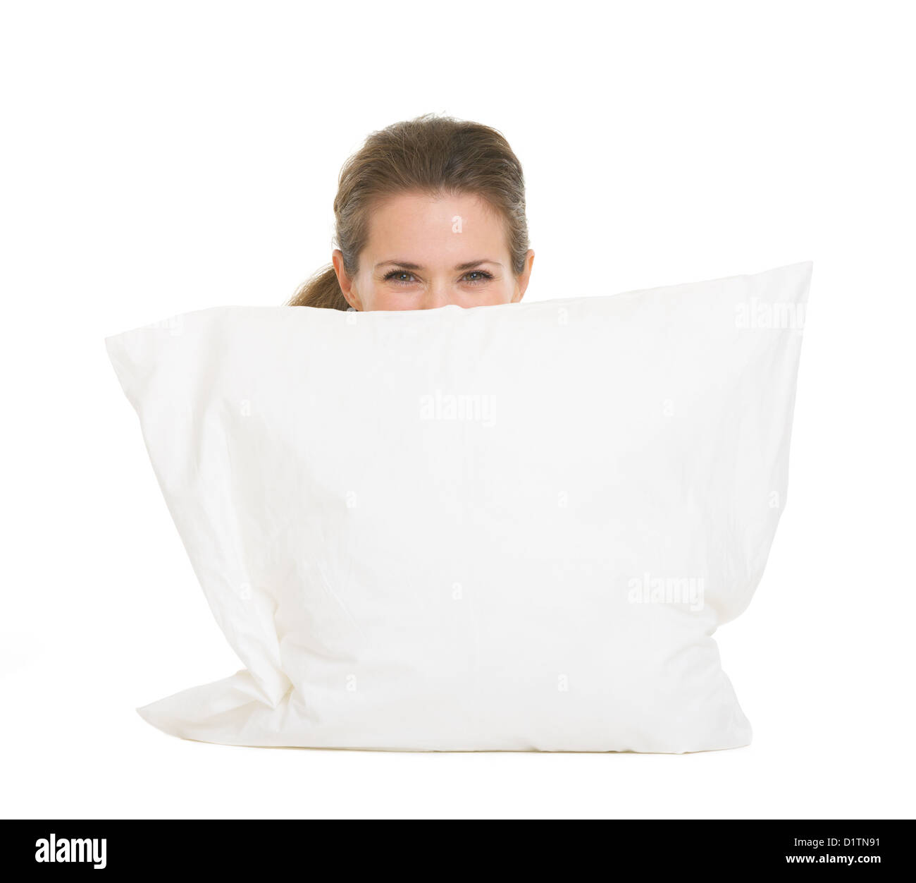 Beautiful brunette woman hiding Cut Out Stock Images & Pictures - Alamy
