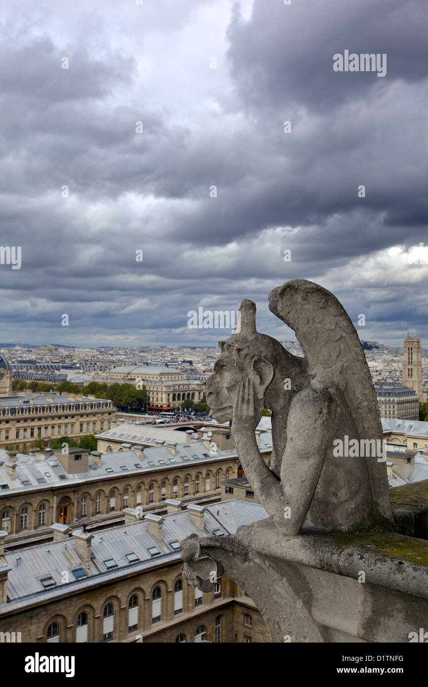Gargoyle on the roof of the Notre Dame Cathedral in Paris, Ile de la ...