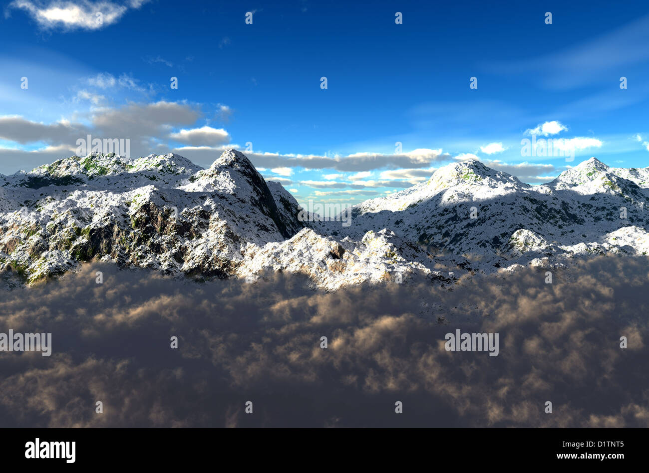 Mountains and Clouds 3D render Stock Photo - Alamy