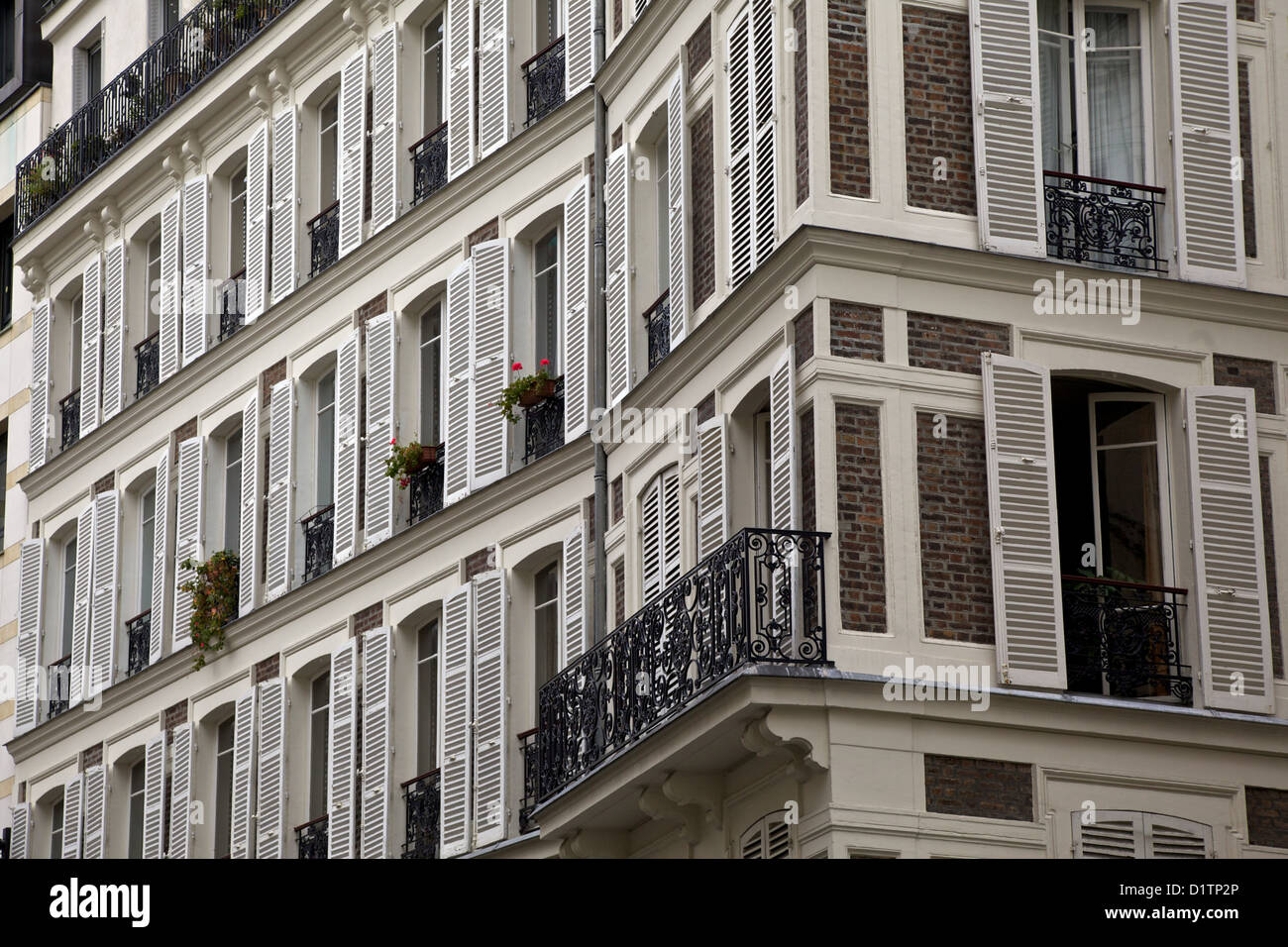 Windows with traditional wooden shutters, Paris, Ile de la Cite, France ...