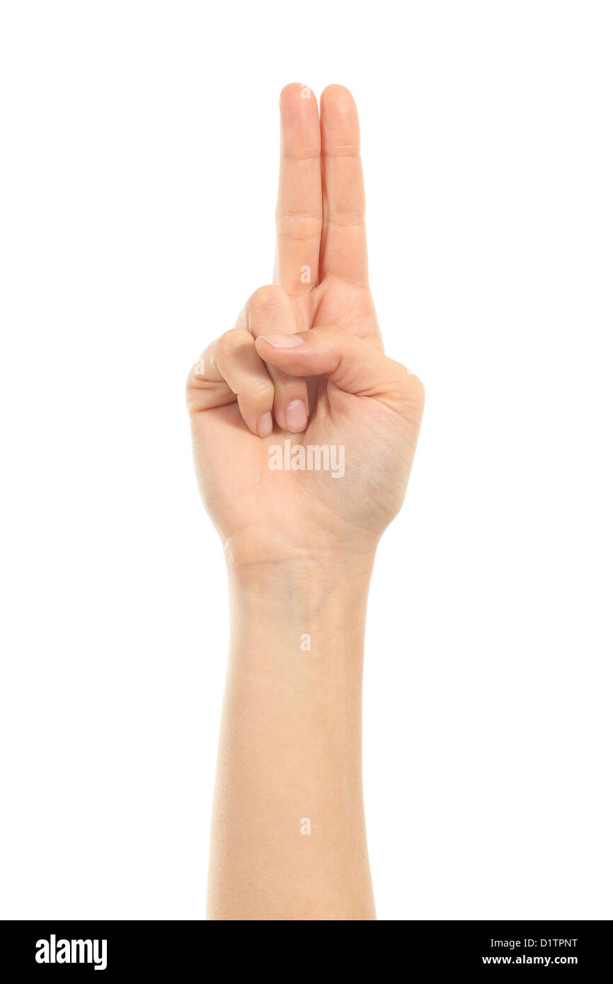 Woman hand gesture number two on a white isolated background Stock ...