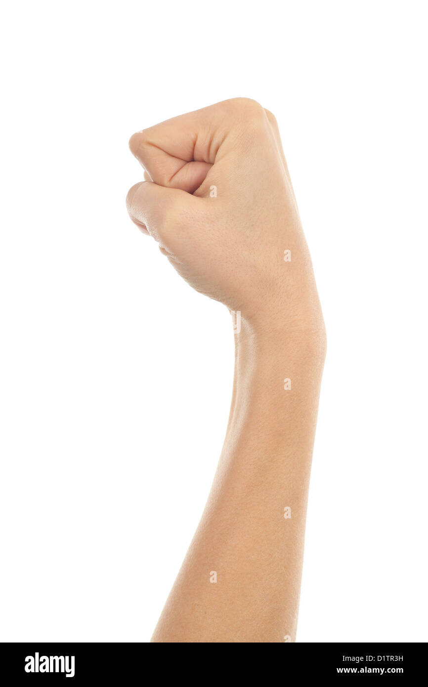 Woman fist up in a white isolated background Stock Photo - Alamy