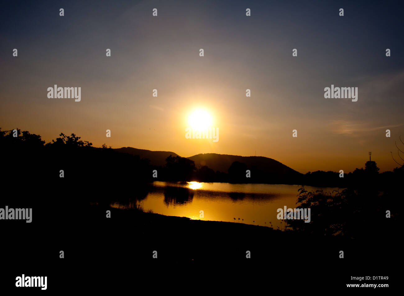 sundown at the lake Stock Photo - Alamy