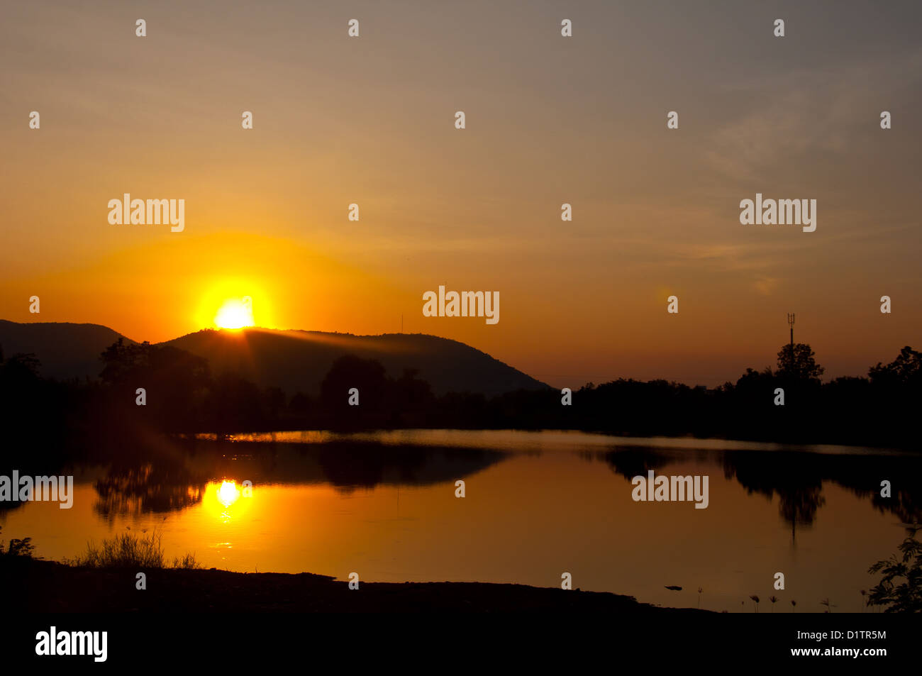 sundown at the lake Stock Photo - Alamy