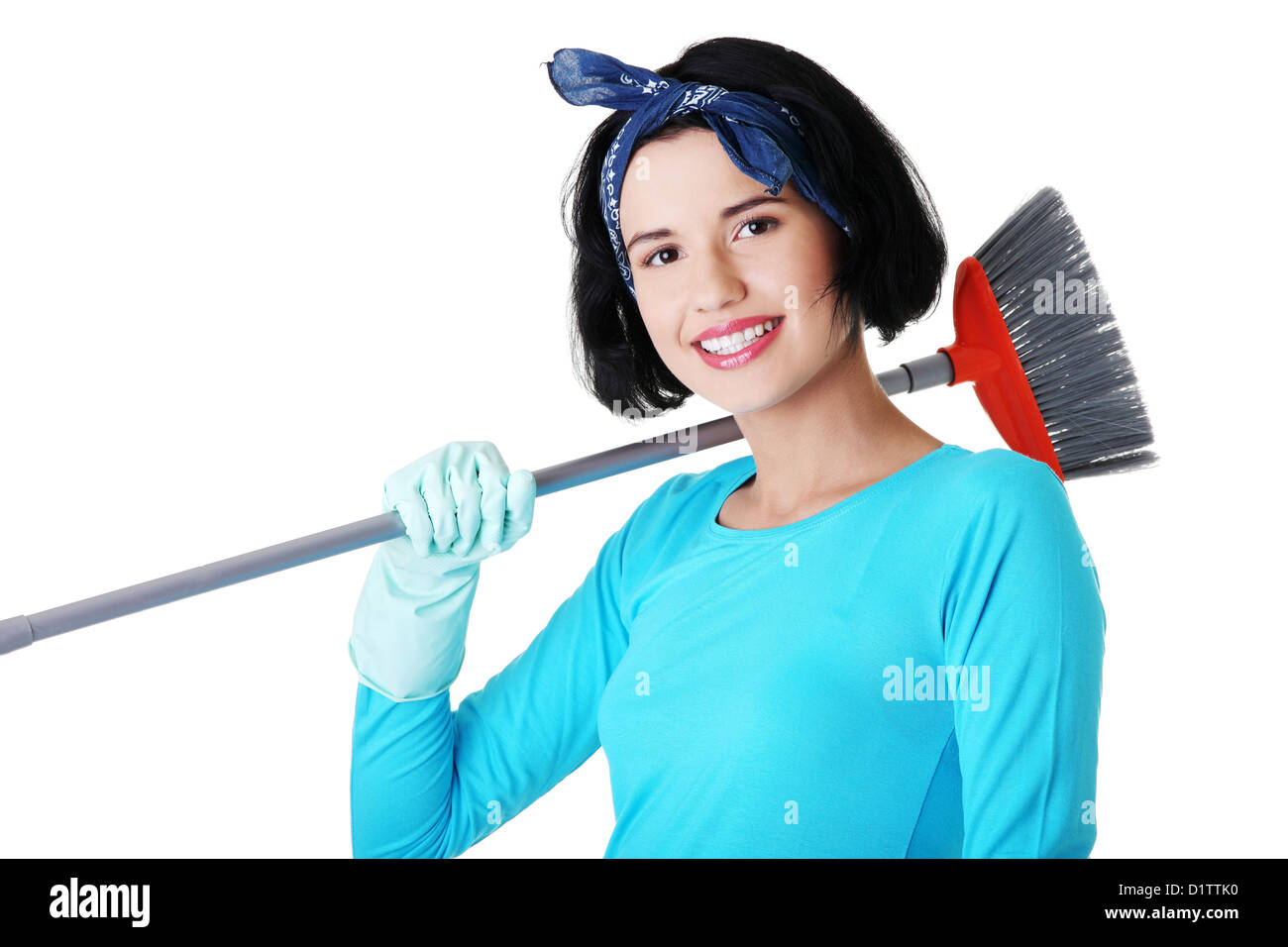 Happy cleaning woman portrait, isolated on white Stock Photo - Alamy