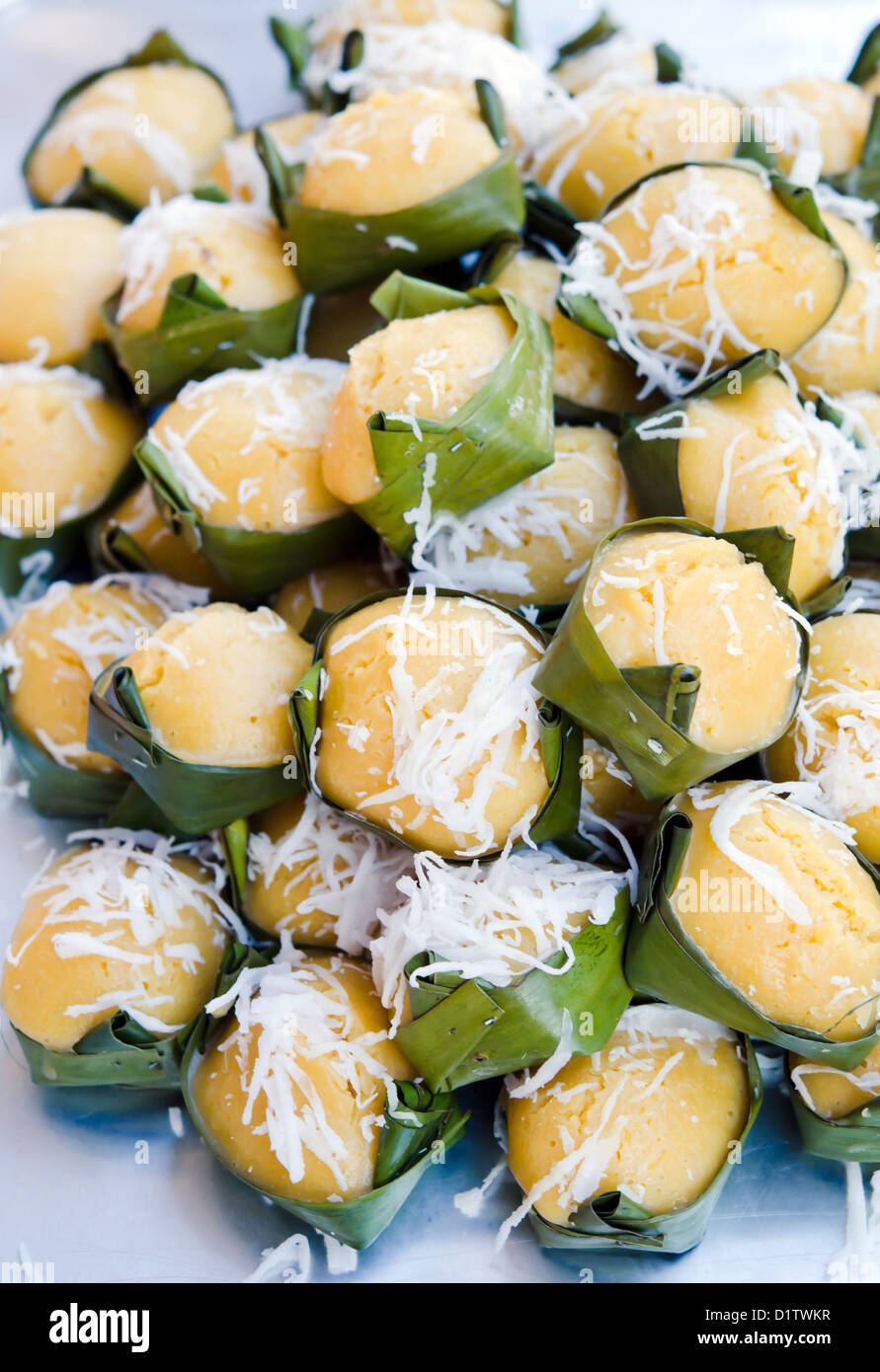 full of thai dessert made from coconut and sugar , call "ka nom tan ...