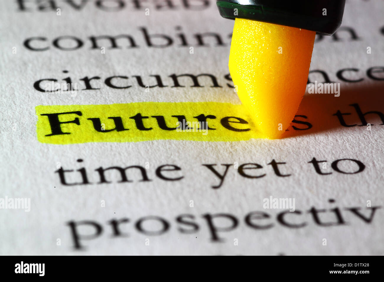 Word future highlighted with a yellow marker Stock Photo - Alamy