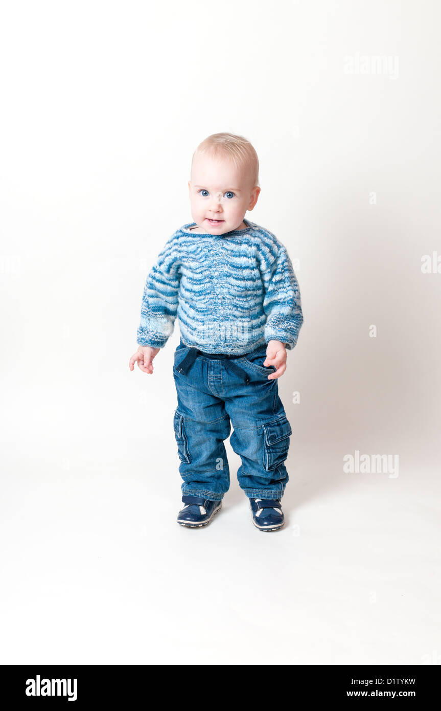 one year-old child in studio white background Stock Photo - Alamy