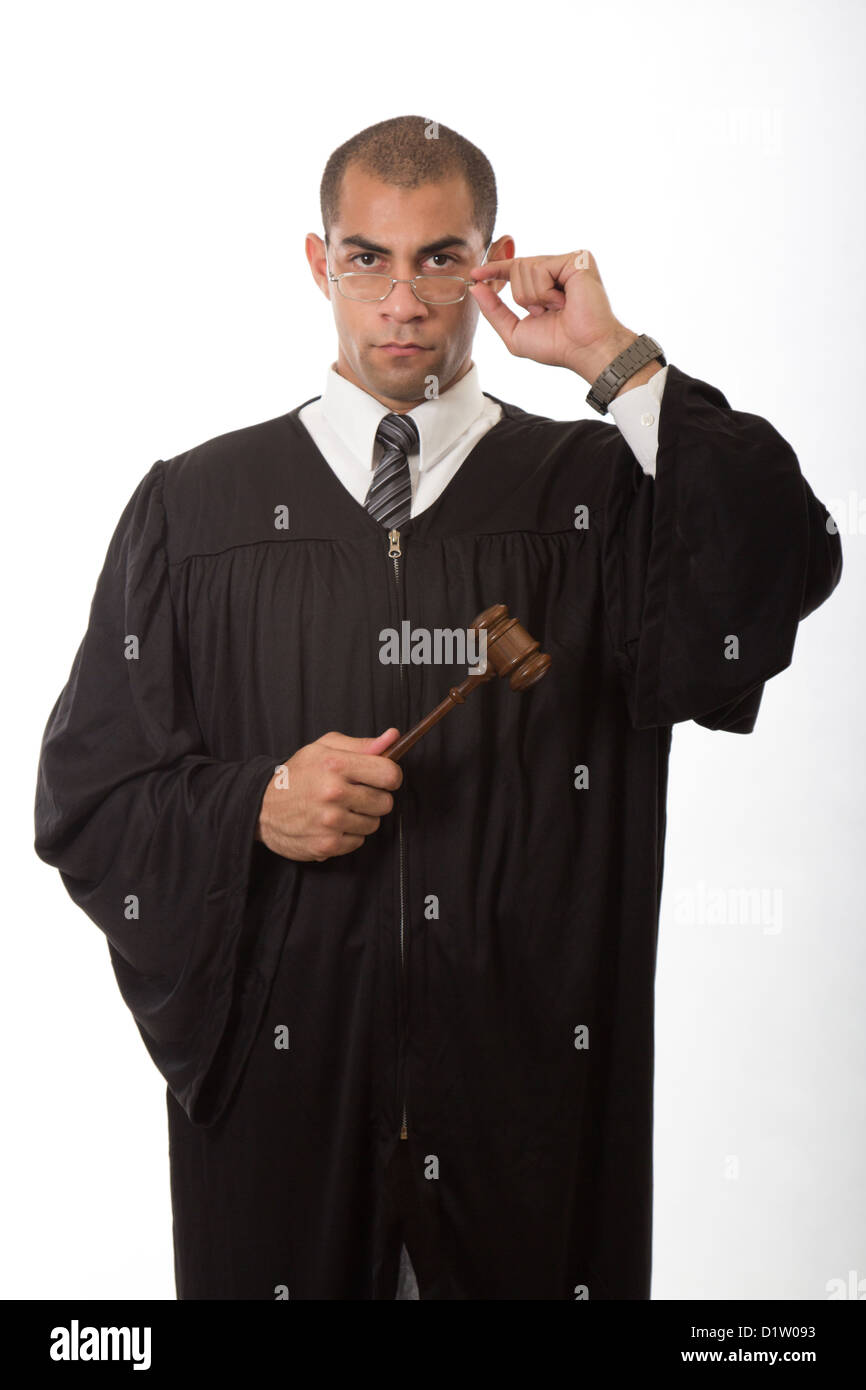 Young african american judge holding gavel Stock Photo - Alamy