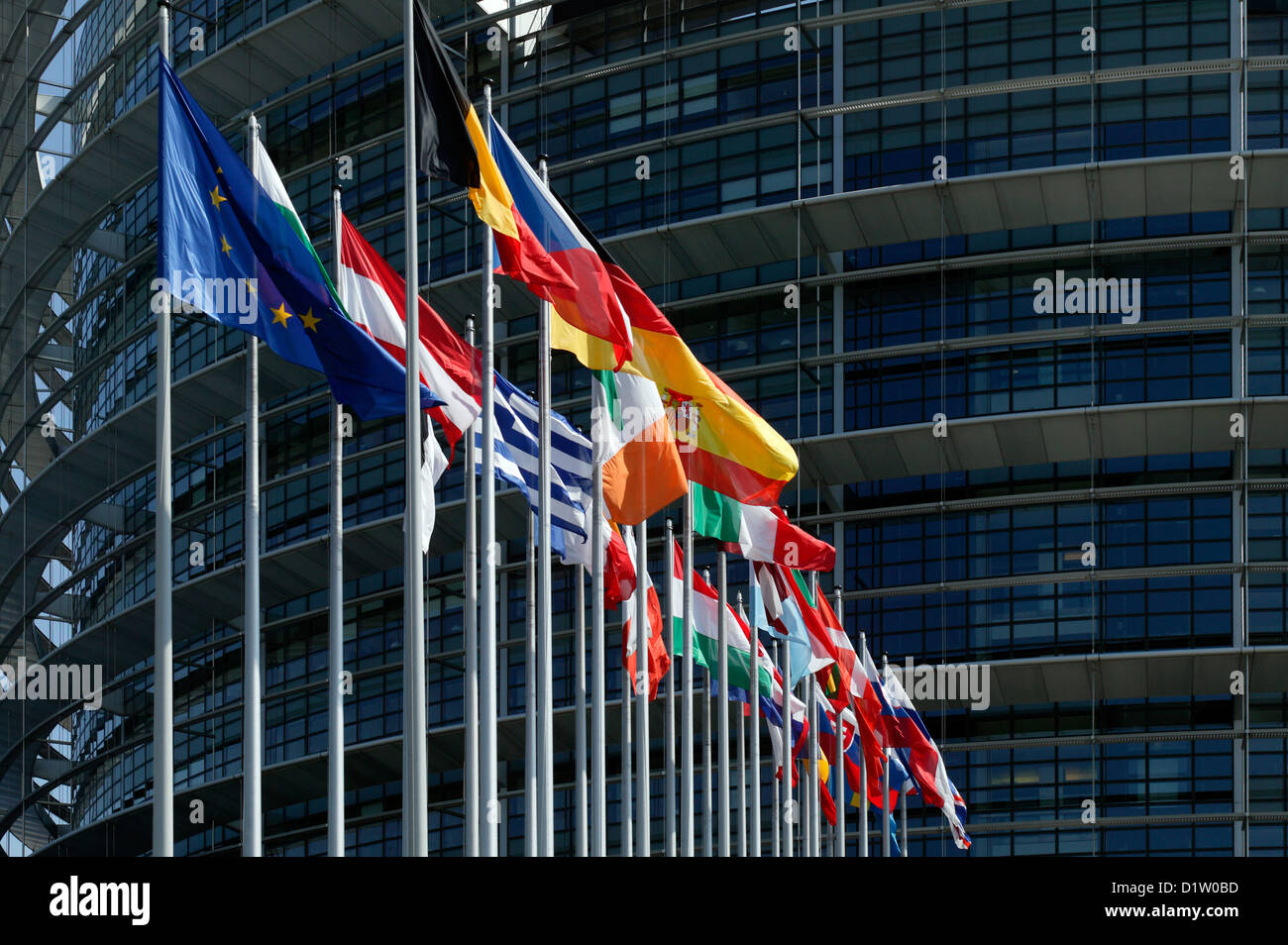 Strasbourg, France, in front of the flags of the European Union ...