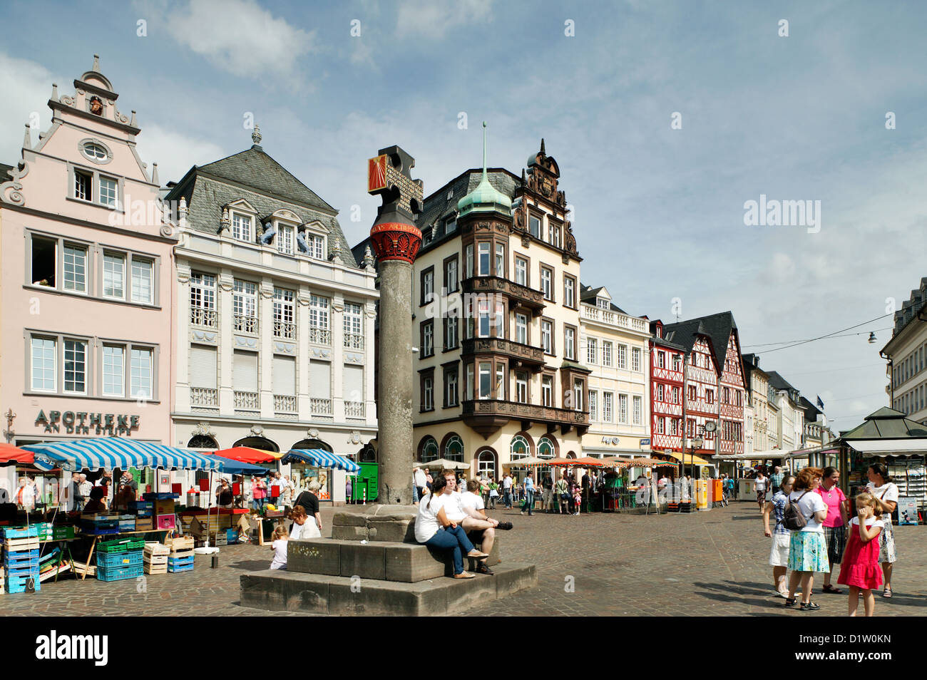 Trier, Germany, the main market of Trier with the market cross Stock ...
