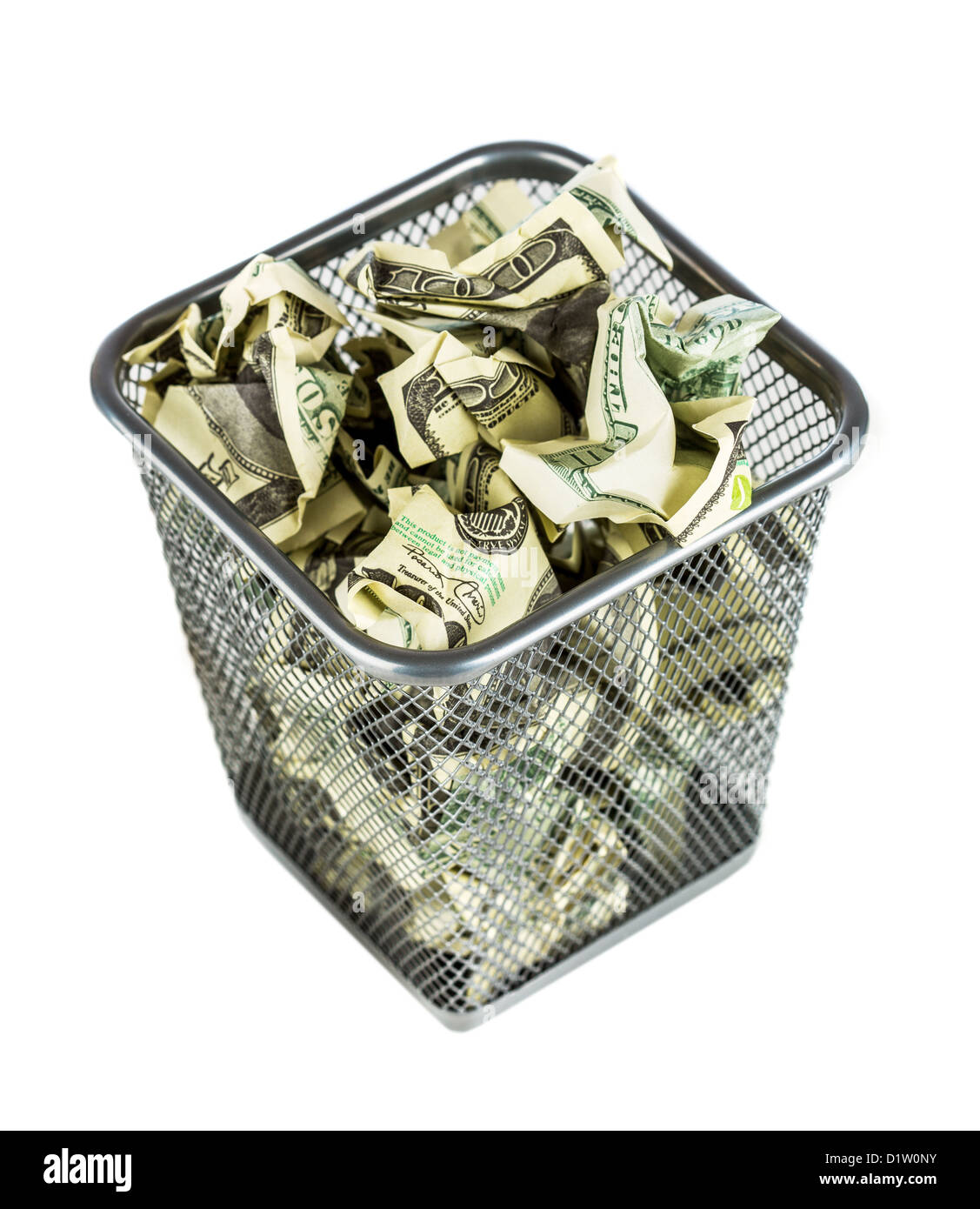 Money in a basket on a white background Stock Photo - Alamy